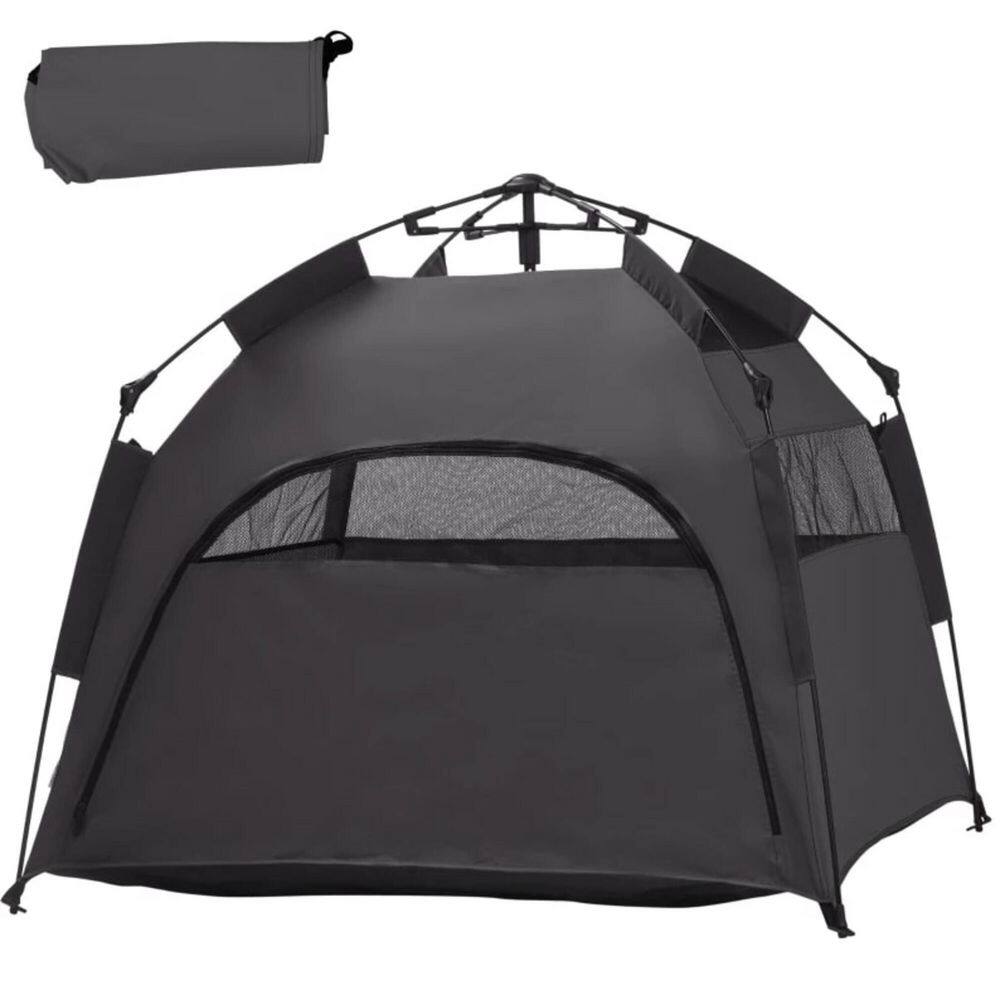 3.9 ft. x 3.9 ft. Dark Gray Pop Up Dog Tent with Sunshade Top, Indoor ...
