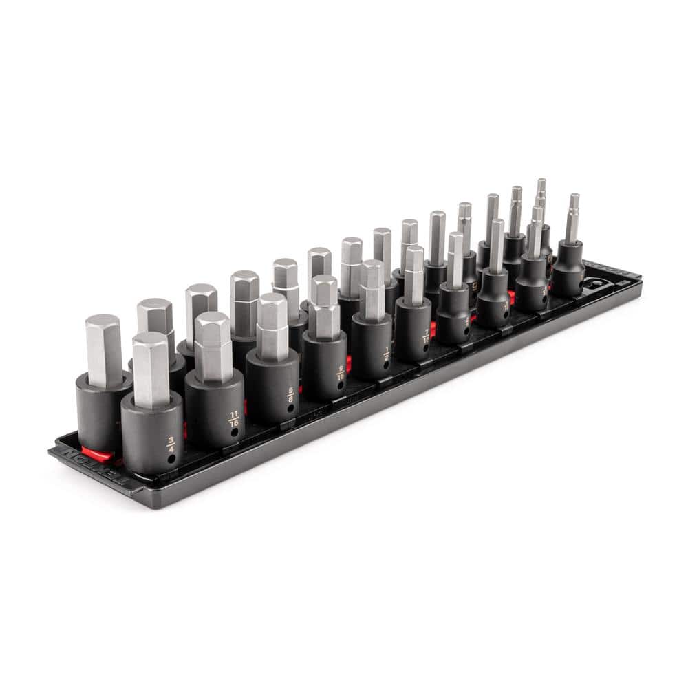 TEKTON 1/2 Inch Drive Hex Impact Bit Socket Set with Rails, 24-Piece (1 ...