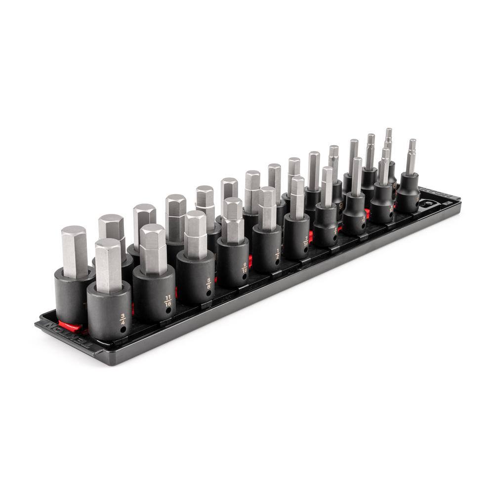 TEKTON 1/2 Inch Drive Hex Impact Bit Socket Set with Rails, 24-Piece (1/4-3/4 in., 6-19 mm ...