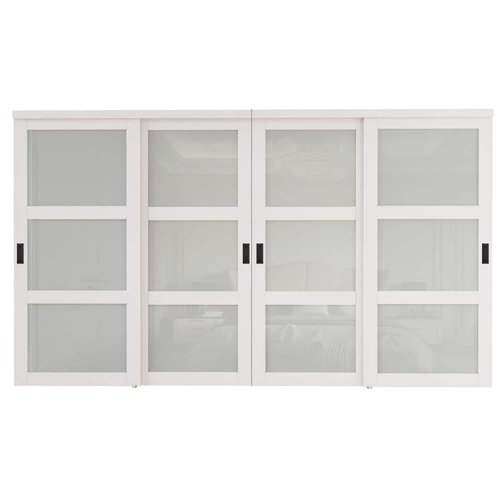 ARK DESIGN 144 in. x 96 in. 3-Lite Frosted Glass White Finished MDF ...