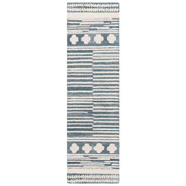 SAFAVIEH Abstract 2 ft. x 8 ft. Gray/Ivory Striped Aztec Runner Rug ...