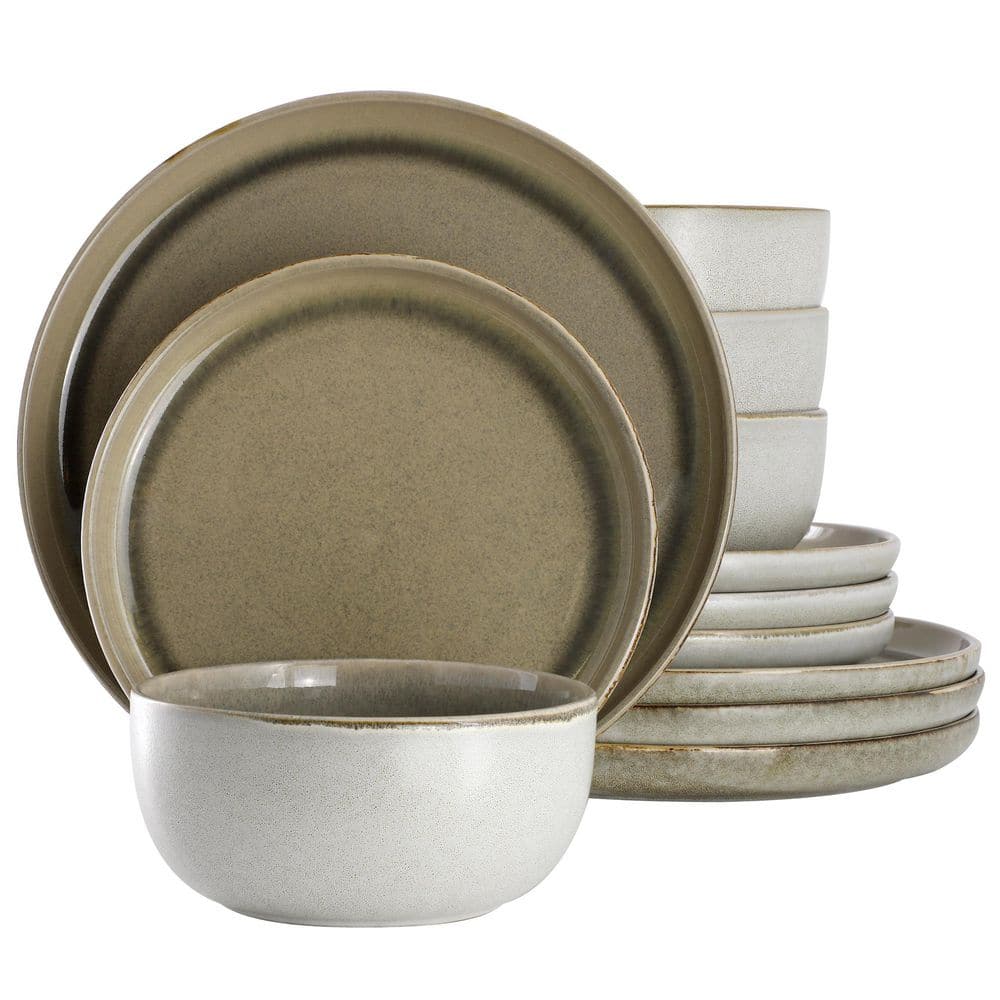 Gibson Home 12 Piece Stoneware Dinnerware Set in Beige 985125042M - The ...