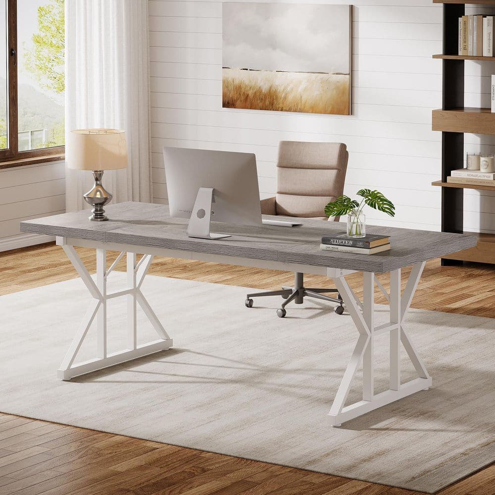 BYBLIGHT Moronia 70.8 in. Rectangle Grey Wood Computer Desk Executive ...
