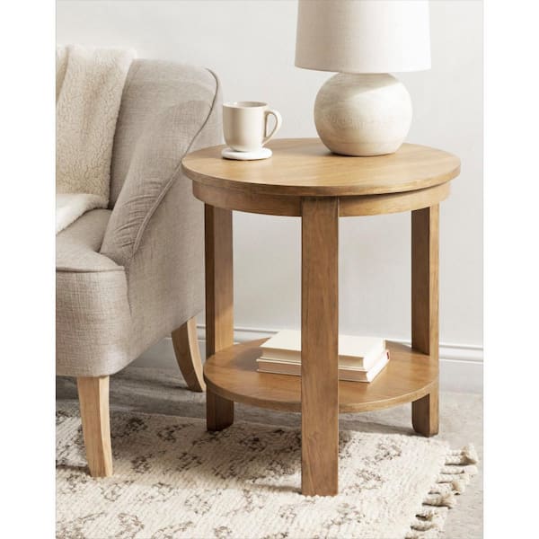 Kate and Laurel Foxford Tiered Round Side Table 22 x 22 x 24 Natural Brown Transitional Two Tier Circle Nightstand Table with Storage and Resilient