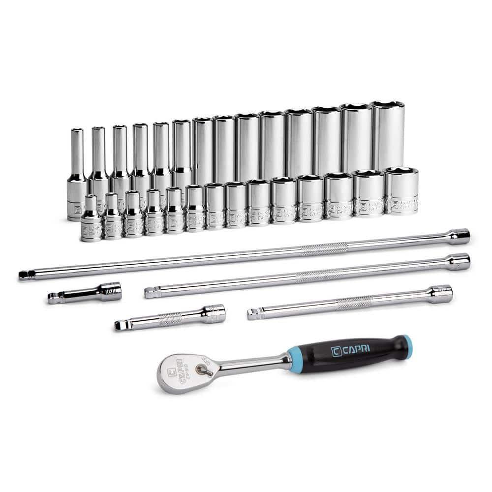 Capri Tools 1/4 in. Drive 6-Point Metric Master Chrome Socket Set with ...