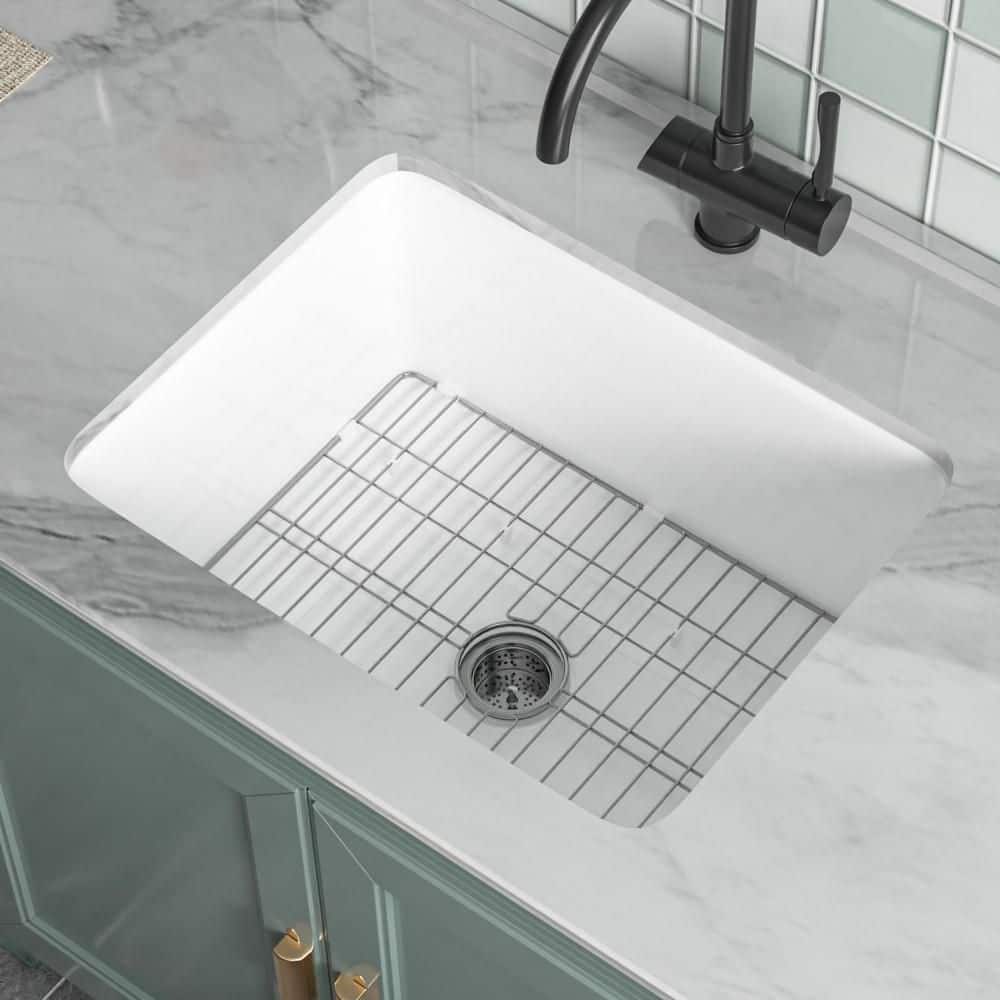 Vomlor Fireclay Kitchen Sink 24 in. White Kitchen Sink Dual Drop in ...