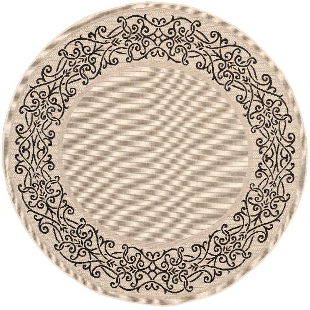 SAFAVIEH Courtyard Sand/Black 8 ft. x 8 ft. Round Border Indoor/Outdoor ...