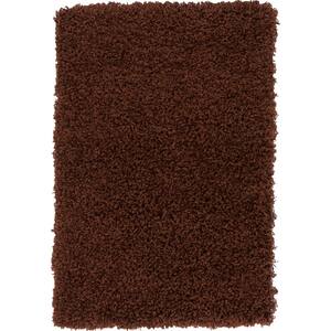 Unique Loom Solid Shag Chocolate Brown 6 ft. Round Area Rug 3136087