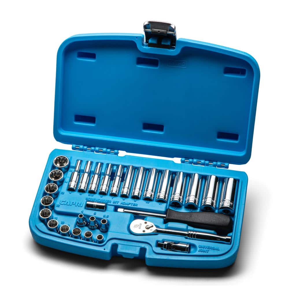 Capri Tools 1/4 in. Drive Metric 12-Point Shallow and Deep Socket Set ...