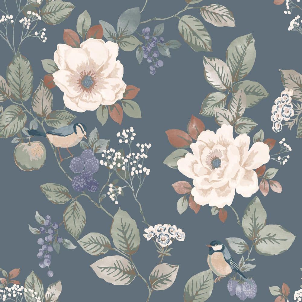 Bramble Blue Floral Wallpaper BG2300 - The Home Depot