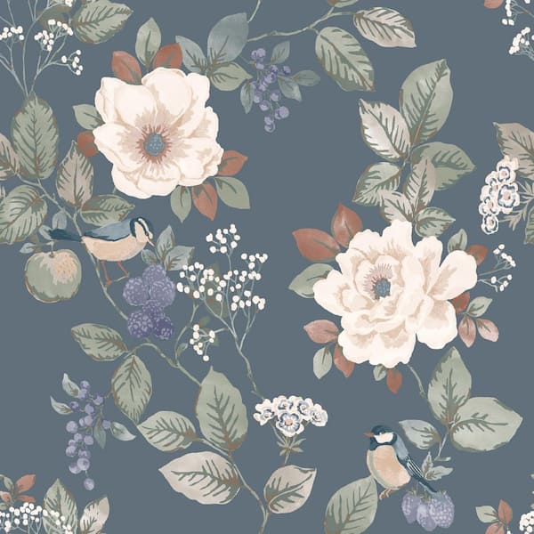 Bramble Blue Floral Wallpaper BG2300 - The Home Depot