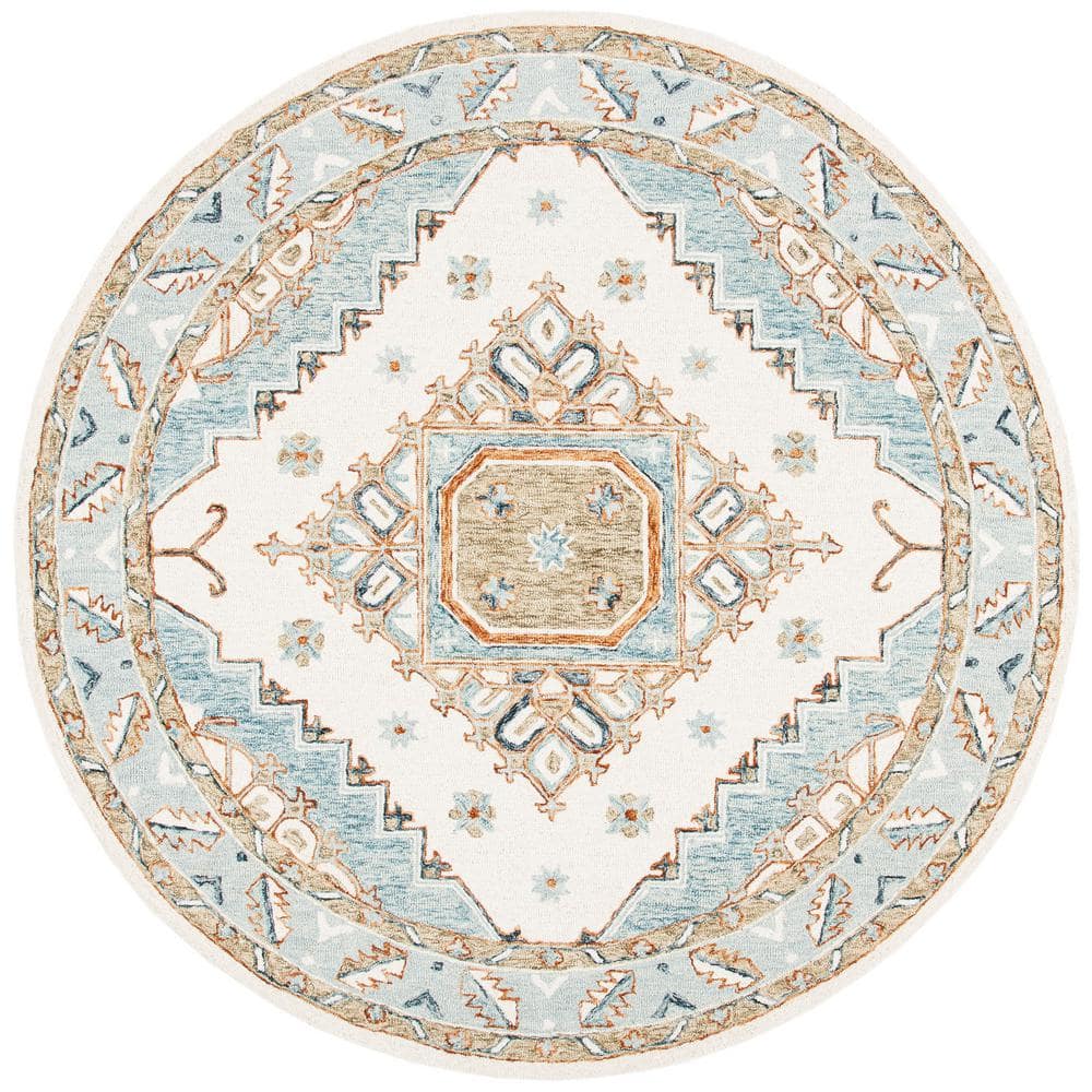 SAFAVIEH Capri Ivory/Rust 7 ft. x 7 ft. Border Diamond Medallion Round ...