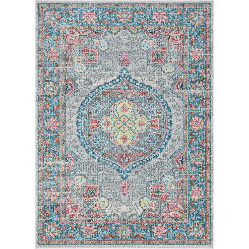 Well Woven Paloma Payson Grey Teal 5 ft. 3 in. x 7 ft. 3 in. Bohemian ...