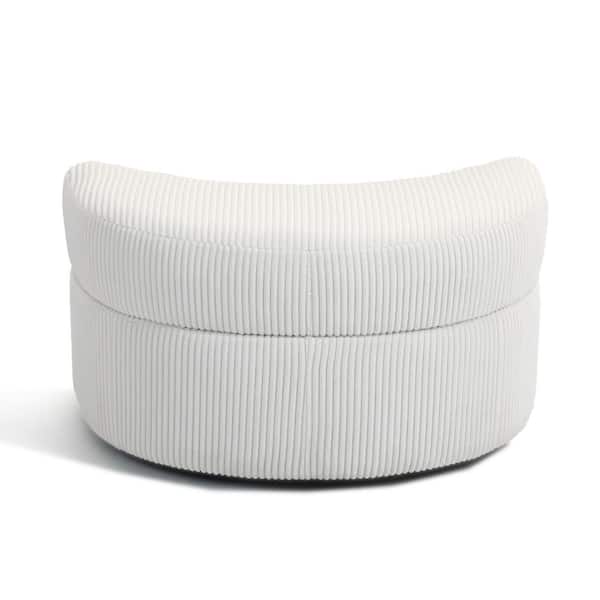 Uixe Modern Beige Corduroy Fabric Half Crescent Moon Storage Ottoman ...