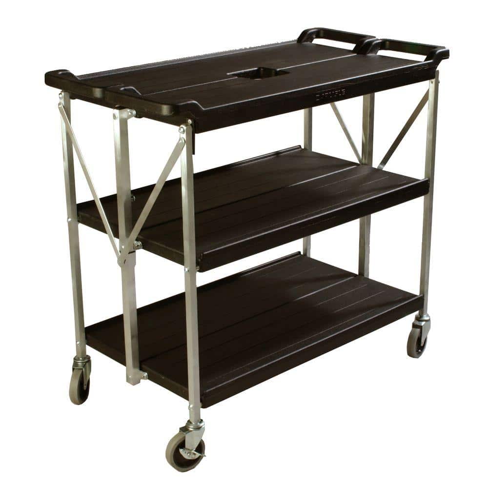 Carlisle Fold 'N Go Black Large Heavy-Duty 3-Tier Collapsible Utility ...