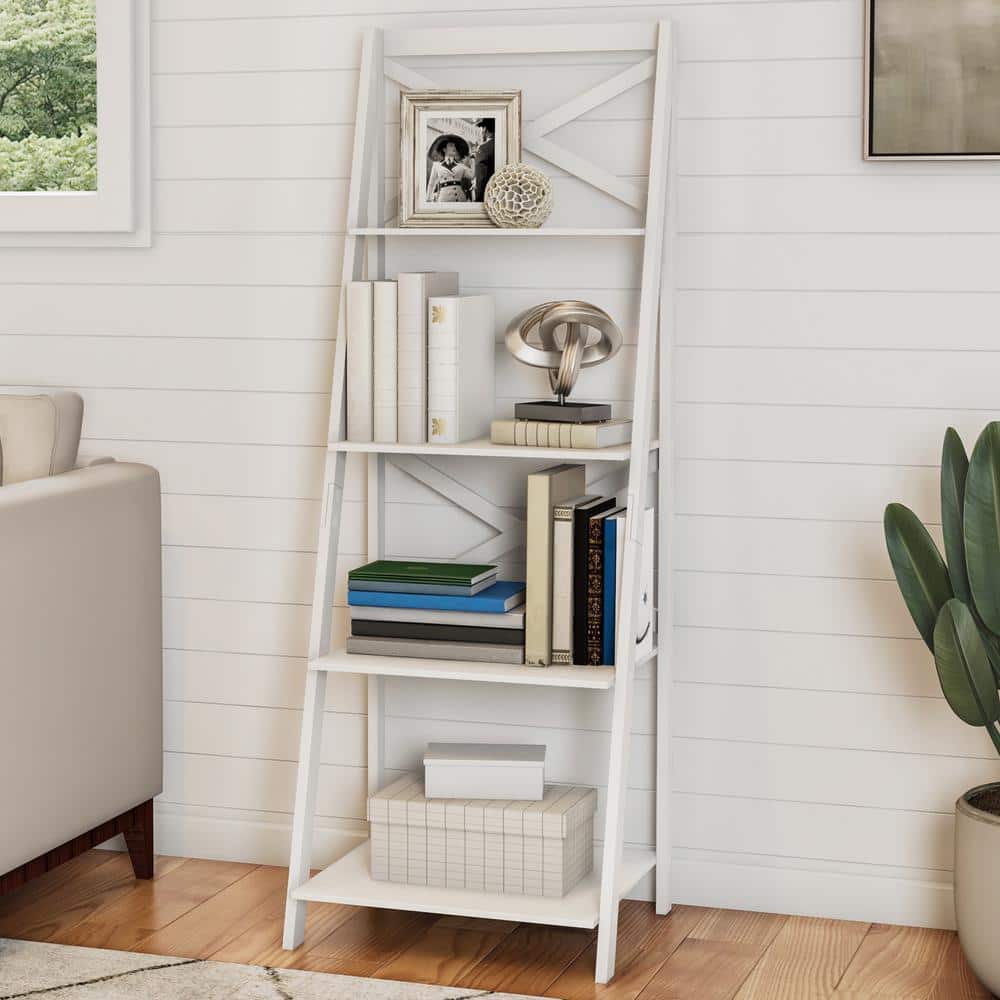 Lavish Home 56 in. 4-Tier Ladder Bookcase Freestanding Bookcase with X ...