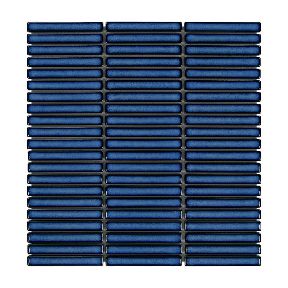 sunwings Stacked Blue 12 in. x 12 in. Glossy Porcelain Floor and Wall ...