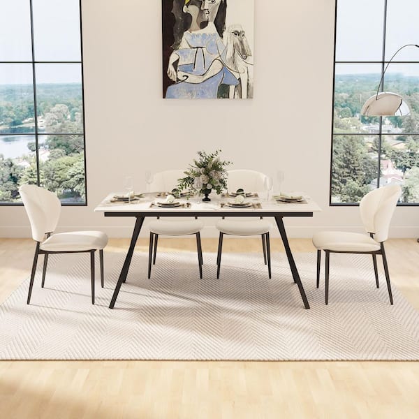 Magic Home 63 in. Pandora Rectangle Sintered Stone Tabletop with Metal Cross Legs Dining Table ...