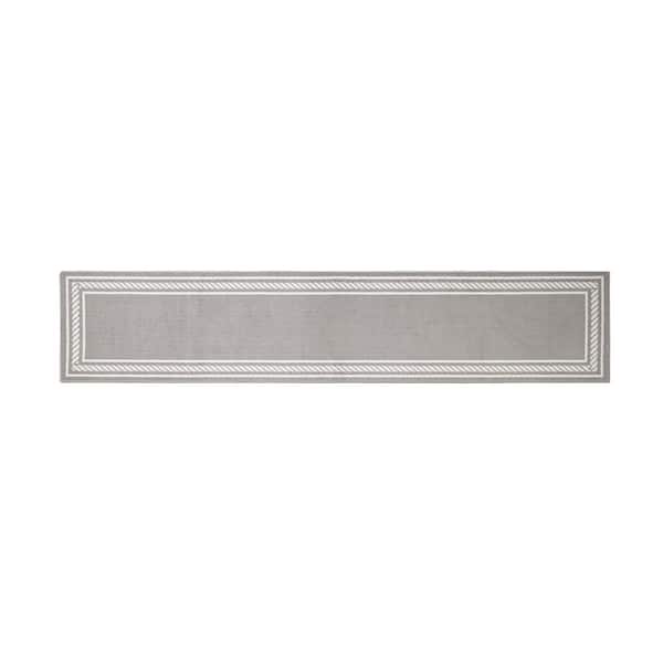 Nautica Washable Skid Resistant Light Grey/White 2.6 ft. x 12 ft. All ...