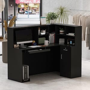 BYBLIGHT Moroni 63 in. W Rectangular Black Brown Wood Reception Desk ...