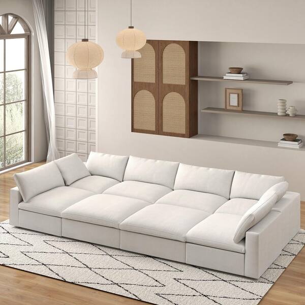 Magic Home 158 in. Square Arm 8-Piece Linen L-Shaped Modular Sectional ...