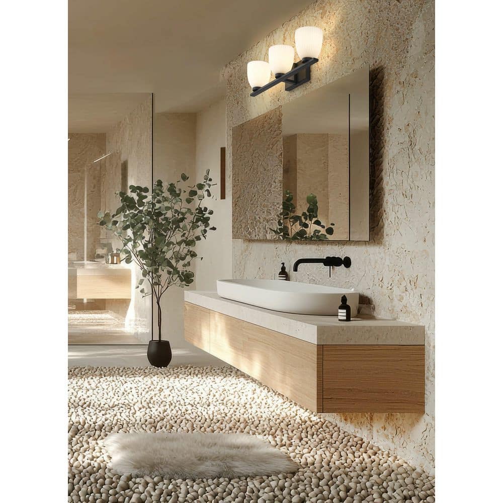 Filament Design Naya 24 in. 3 Light Matte Black Vanity Light with Matte ...