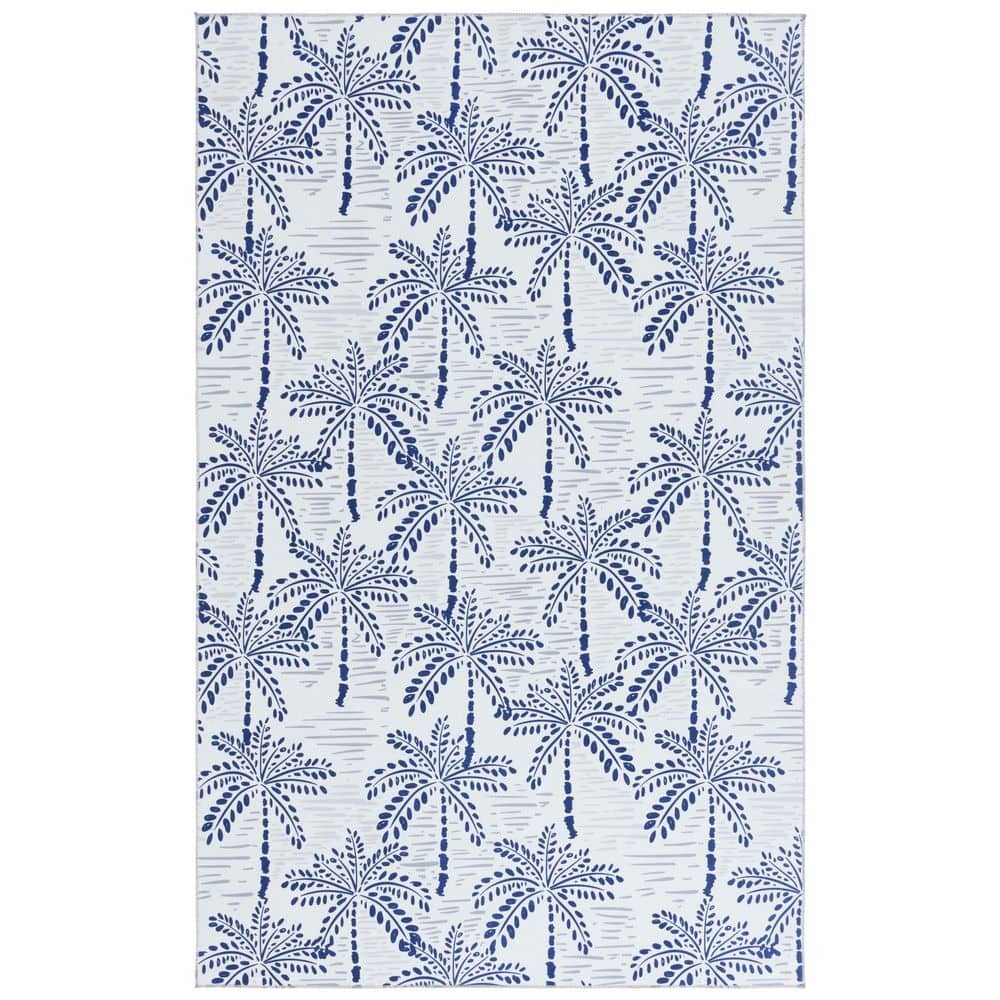 SAFAVIEH Malibu Ivory/Navy 8 ft. x 10 ft. Machine Washable Palm Trees ...