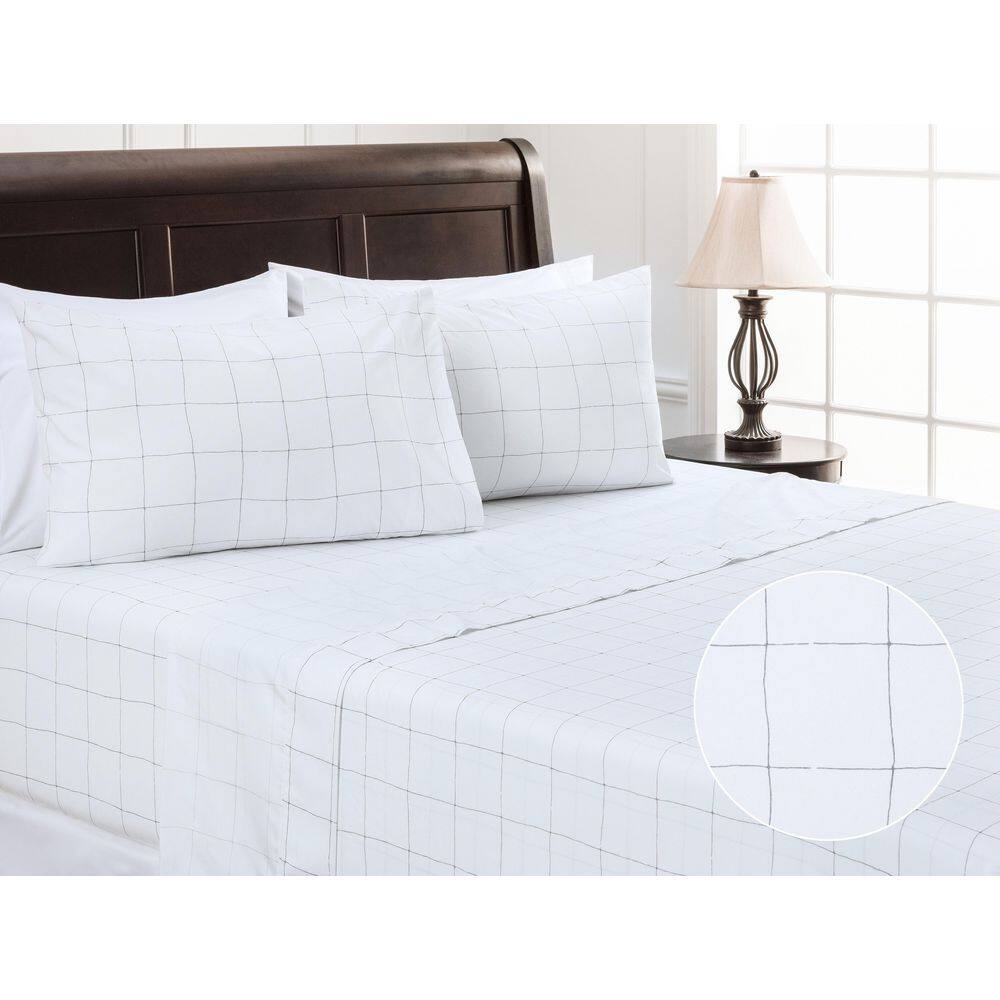 CHANASYA 4-Piece Squareline Geometric White Pattern Print Microfiber ...