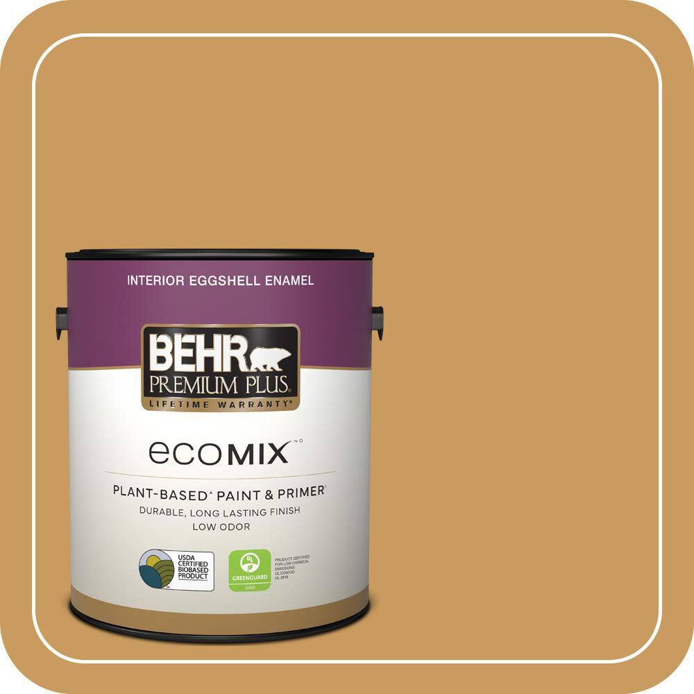 BEHR PREMIUM PLUS 1 gal. #M280-6 Solid Gold Eggshell Enamel EcoMix ...