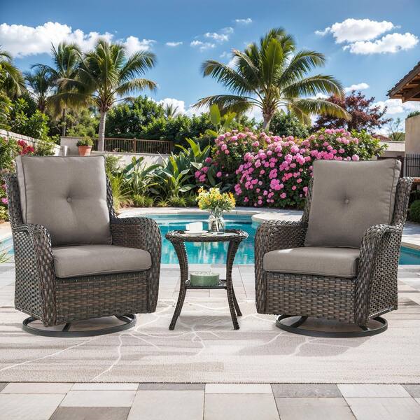 moosprr 3-Piece Patio Brown Wicker Outdoor Chat Sets with Gray Olefin ...