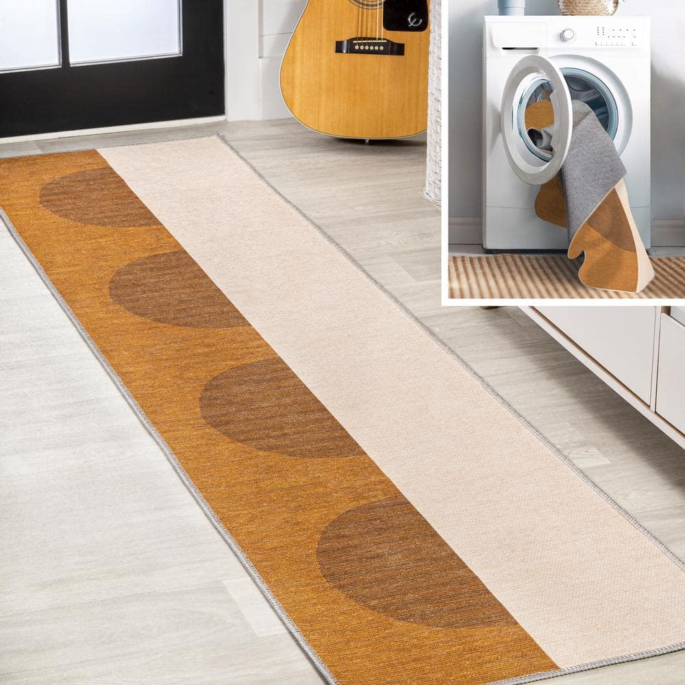 JONATHAN Y Demie Minimalist Graphic Circle Machine-Washable Rust/Cream ...