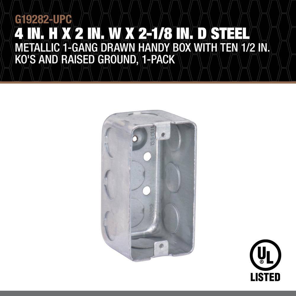 4 in. H x 2 in. W x 2-1/8 in. D Steel Metallic 1-Gang Drawn Handy Box ...