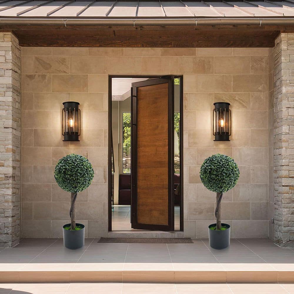 MOVECOM 2 FT 2PC Artificial Topiary Ball Trees,Faux Boxwood Topiary ...