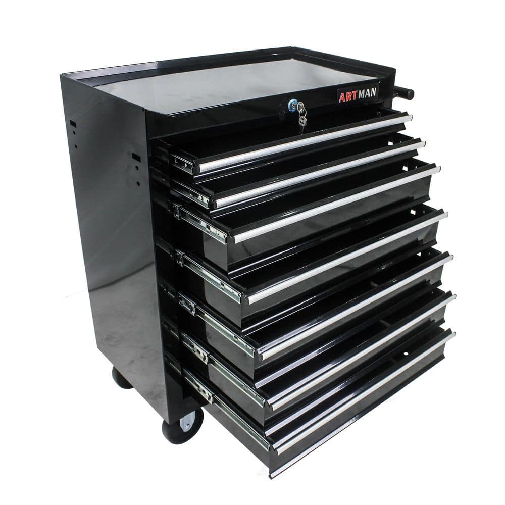 Busdays 24.2 in. 7 DRAWERS MULTIFUNCTIONAL Tool Cart WITH WHEELS-BLACK ...