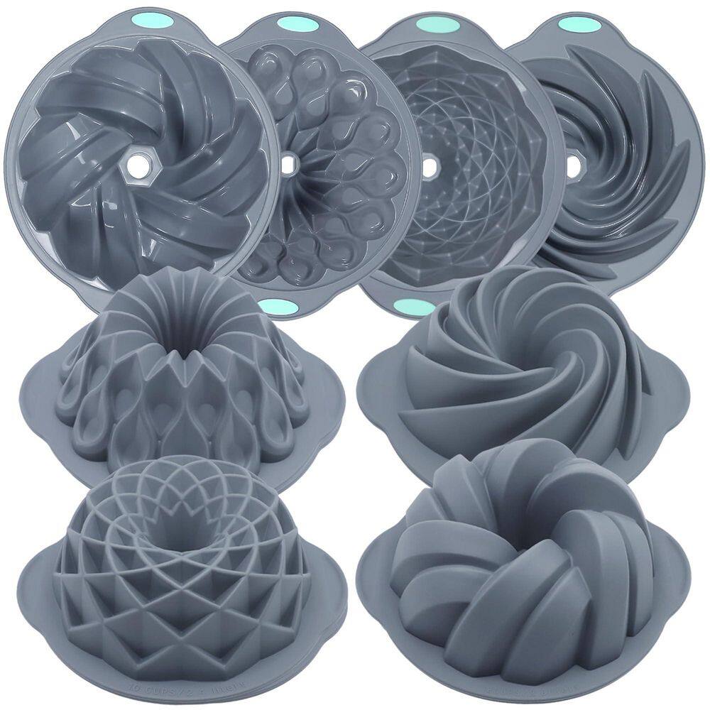 Wudkey 4 Pieces Grey Silicone Fluted Cake Pans, Tube Baking Pan ...