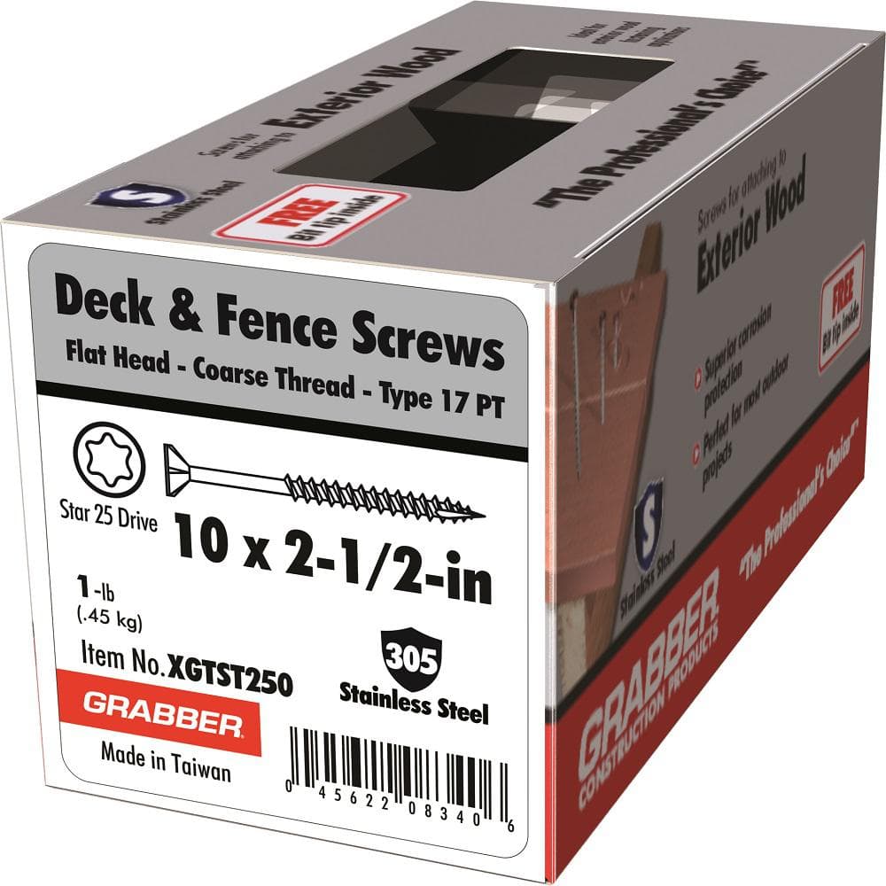 Grabber #10 x 2-1/2 in. Stainless Steel Star Drive Flat-Head Wood Deck ...