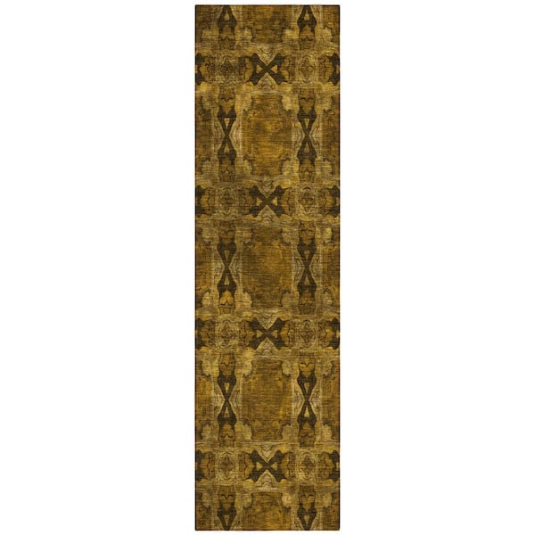 HomeRoots Chocolate 2 ft. x 8 ft. Woven Floral;Medallion Runner Indoor ...