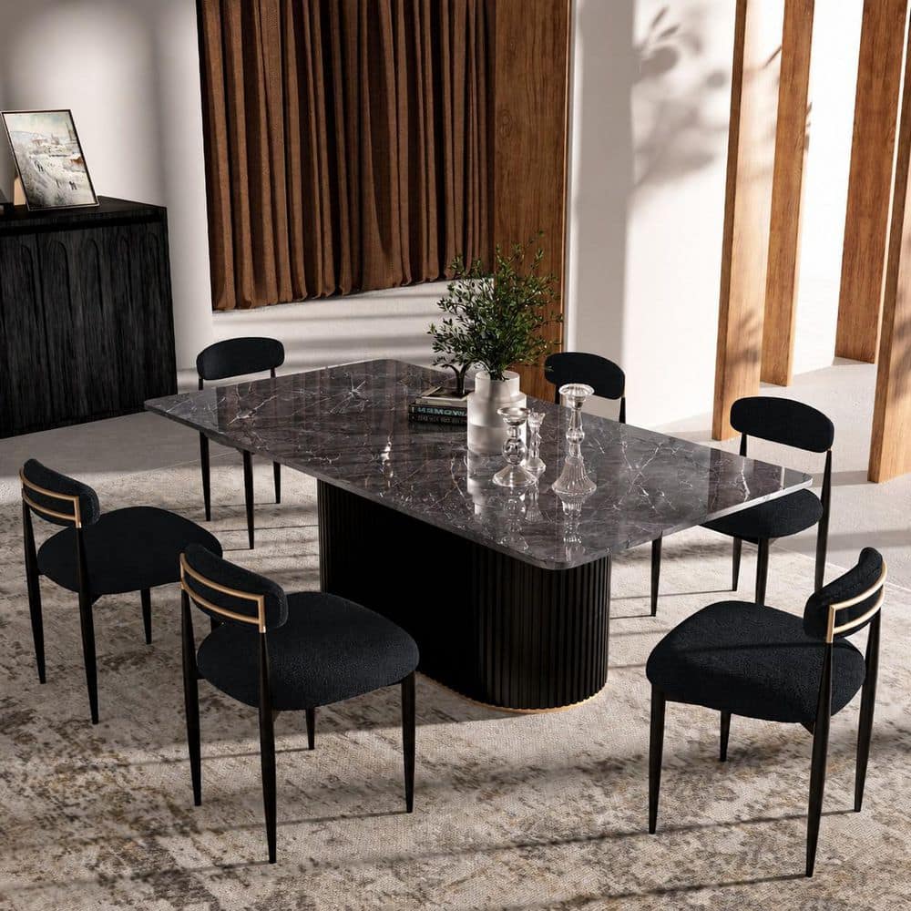 Morden Fort Natural Charm 7-Piece Faux Marble Rectangle Top Dining ...