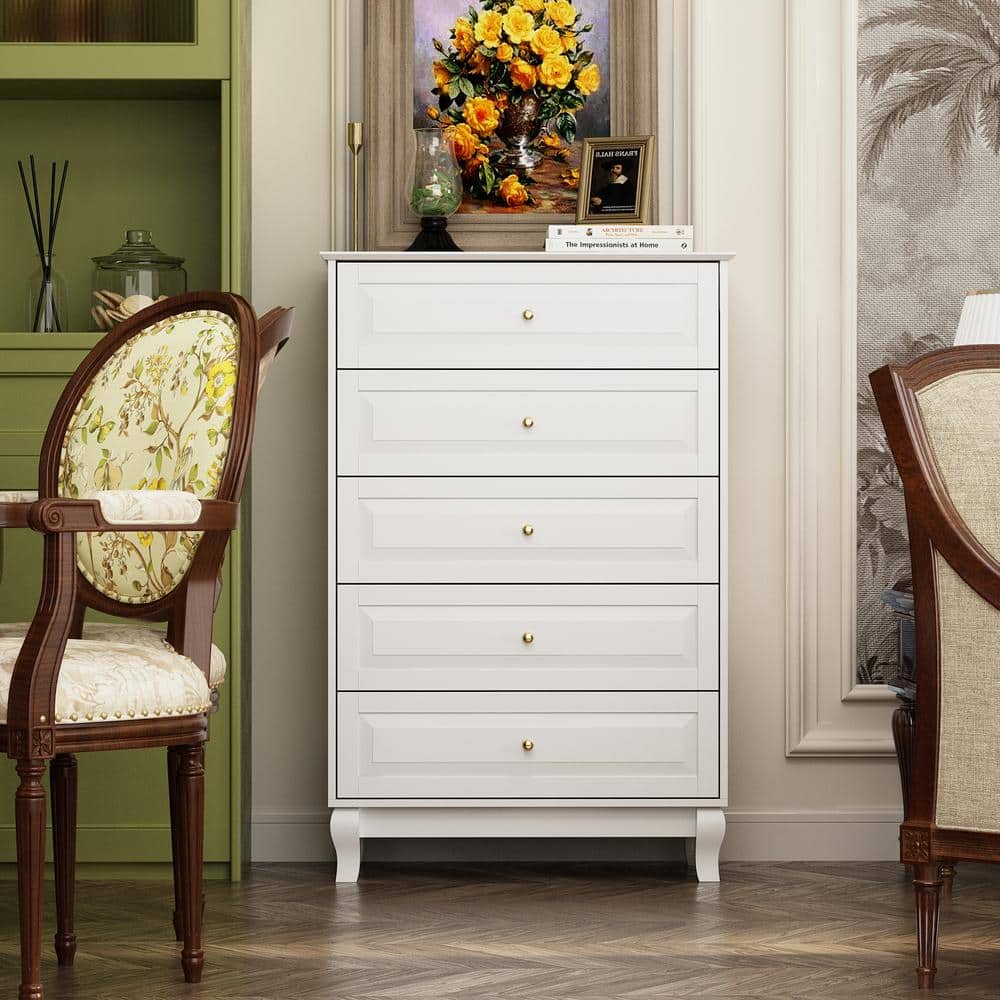 FUFU&GAGA White Wood Drawers Organizer Storage Cabinets With 5-Drawers ...