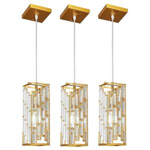 pasentel Modern 3-Light Gold Pendant Light with Clear Striped Glass ...