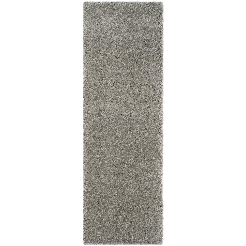 SAFAVIEH California Shag Silver 2 ft. x 7 ft. Solid Runner Rug SG151 ...