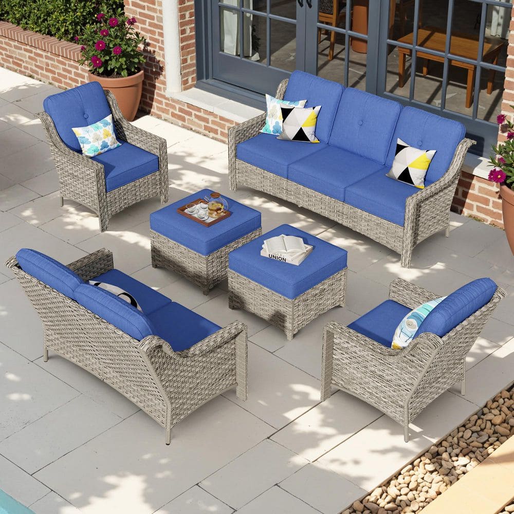 weaxty W Tulip G Gray 6-Piece Wicker Patio Outdoor Conversation Sofa ...