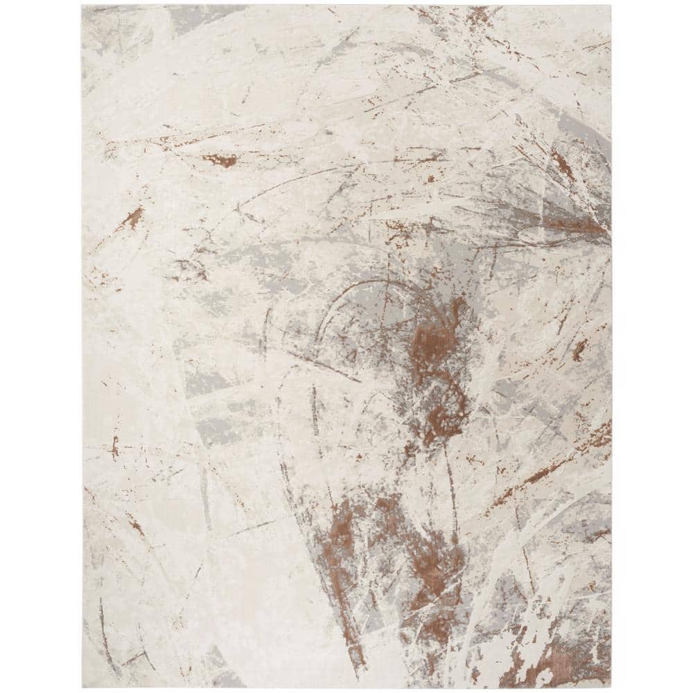Nourison Desire Cream Grey 9 ft. x 12 ft. Abstract Contemporary Area ...