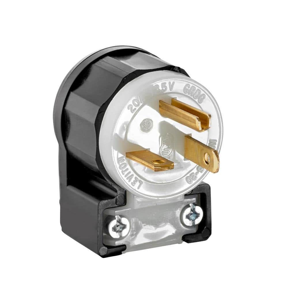 Leviton 20 Amp 125-Volt Angle Plug, Black and White 5366-ACS R51-05366 ...