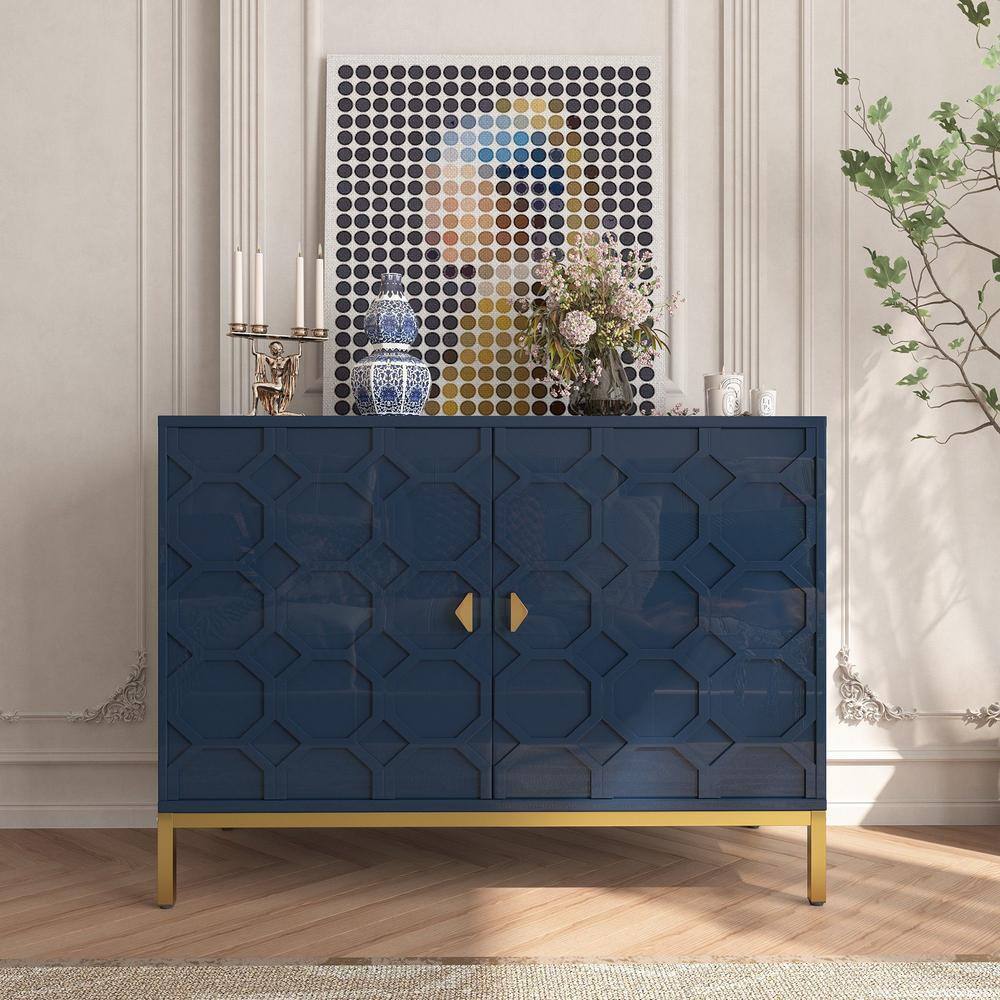 Clihome Modern Blue 26.25 in. H 2-Door Storage Cabinet with Honeycomb ...