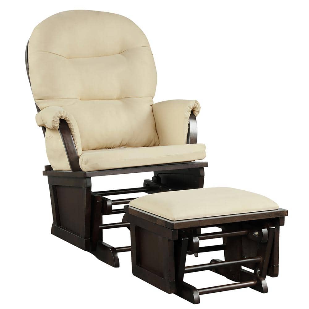 Costway Beige Baby Nursery Relax Rocker Rocking Chair Glider and ...