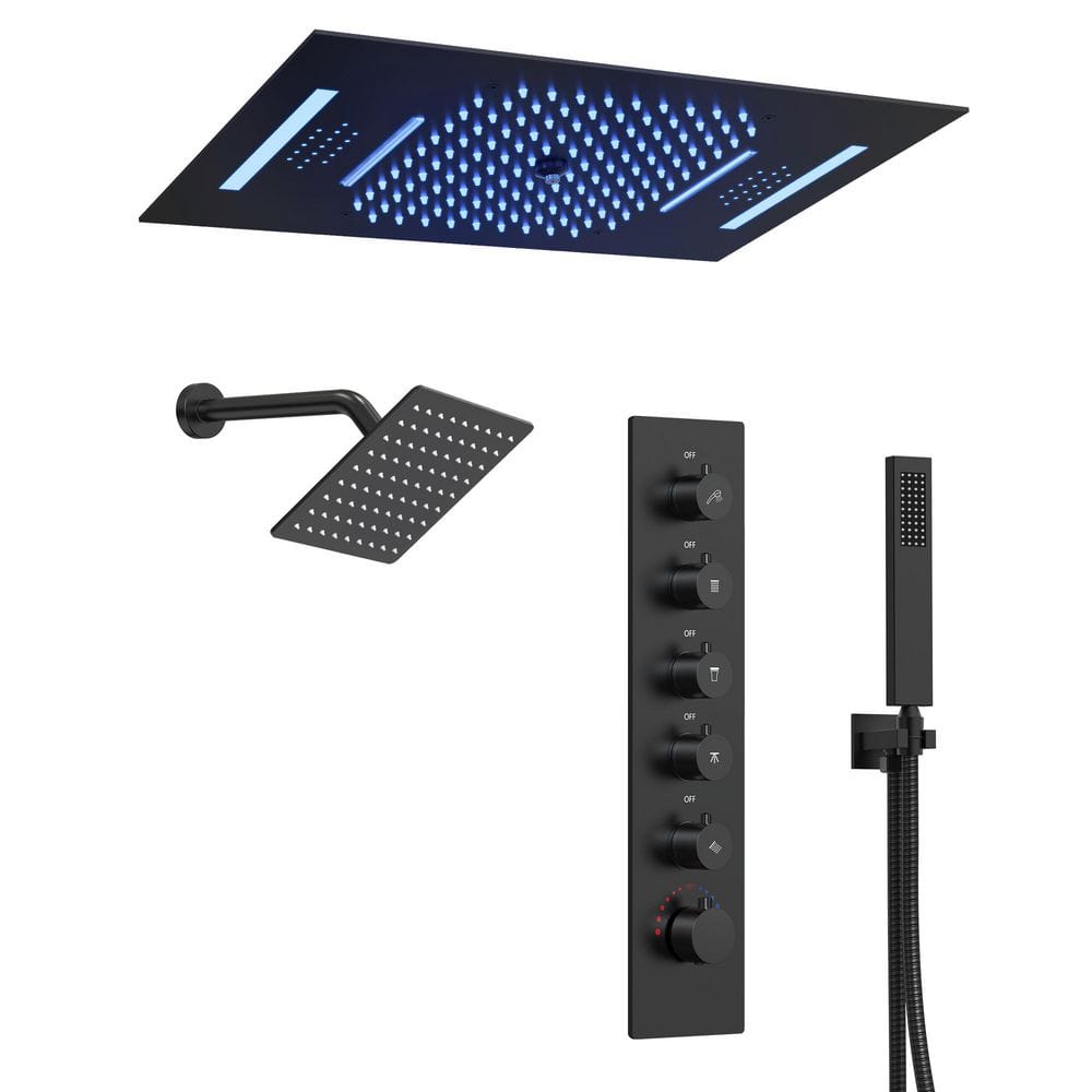 EVERSTEIN 31-Spray LED 23 L X 15 W in. and 8 in. Dual Ceiling Mount Fixed Shower Head with ...