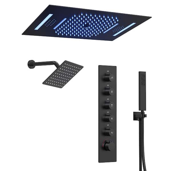 EVERSTEIN 31-Spray LED 23 L X 15 W in. and 8 in. Dual Ceiling Mount Fixed Shower Head with ...