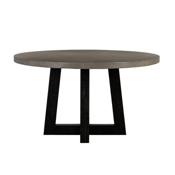 Benjara Gray and Black Concrete Round 55 in. Sled Base Dining Table ...
