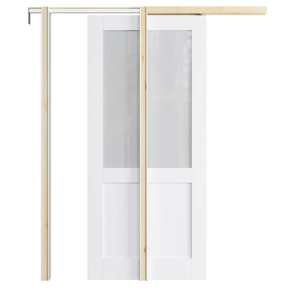 ARK DESIGN 36 in. x 80 in. 1/2-Lite Glass White Primed MDF Pocket ...